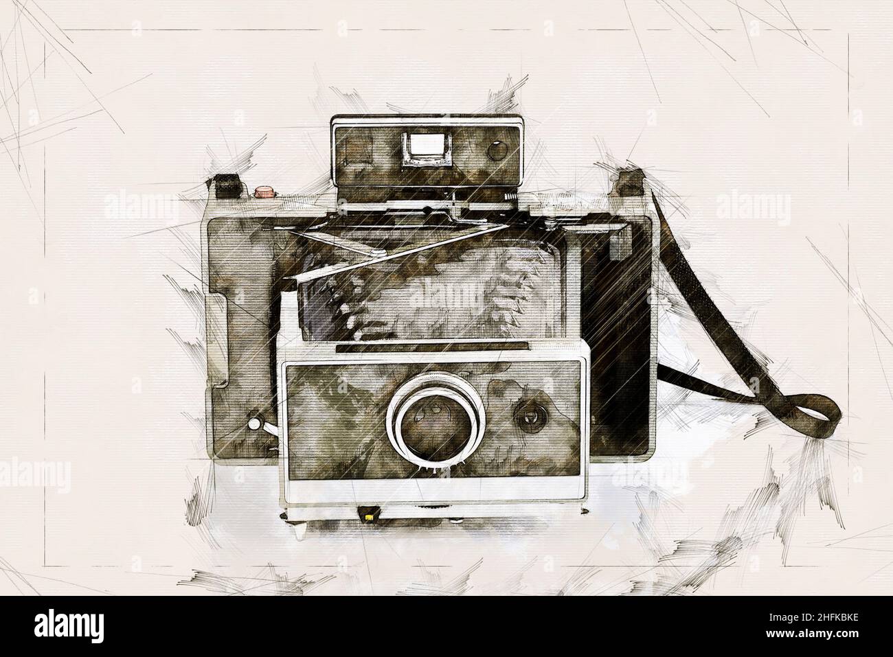 illustration Sketch of a Vintage instant camera and his reflection ...