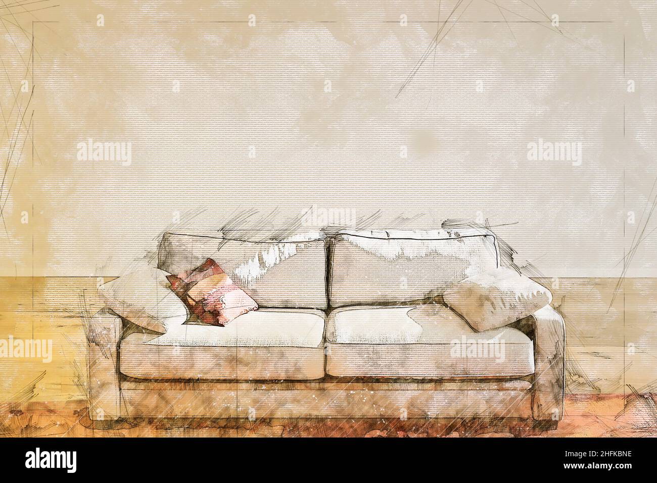 illustration Sketch of Elegant classical Sofa from front in luxurious ...