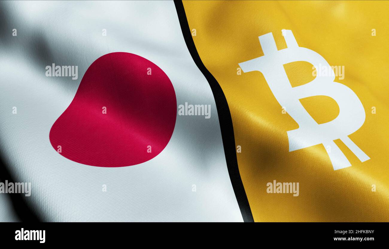 3D Illustration of waving Bitcoin and Japan flag Stock Photo - Alamy