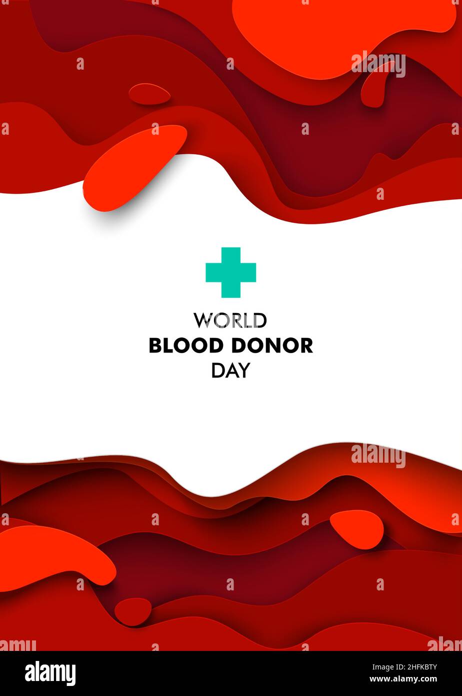 World Blood Donor Day, vector paper cut vertical poster, banner ...