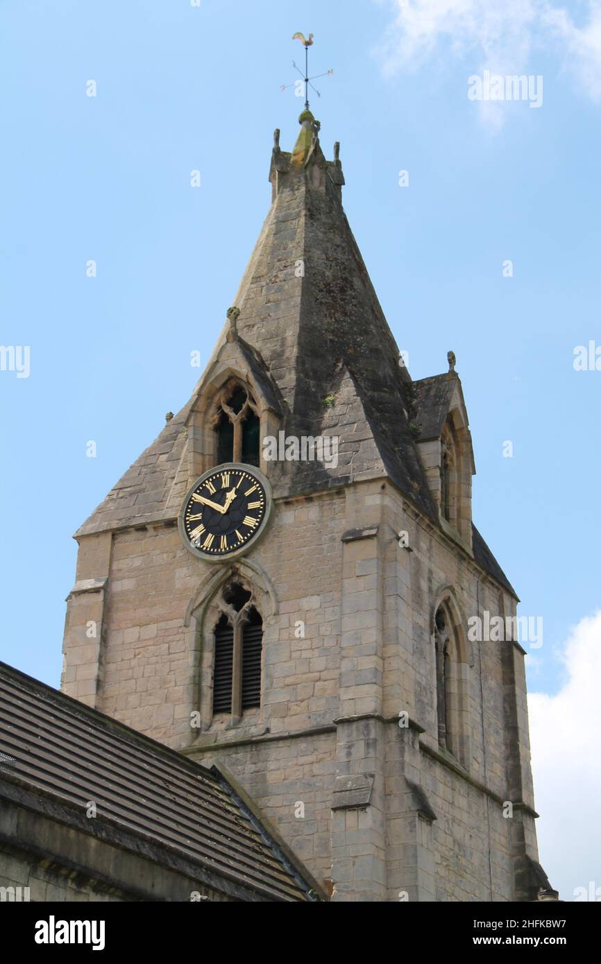 Church Tower and Spire with a Clock Plus Wind Vane Stock Photo - Alamy