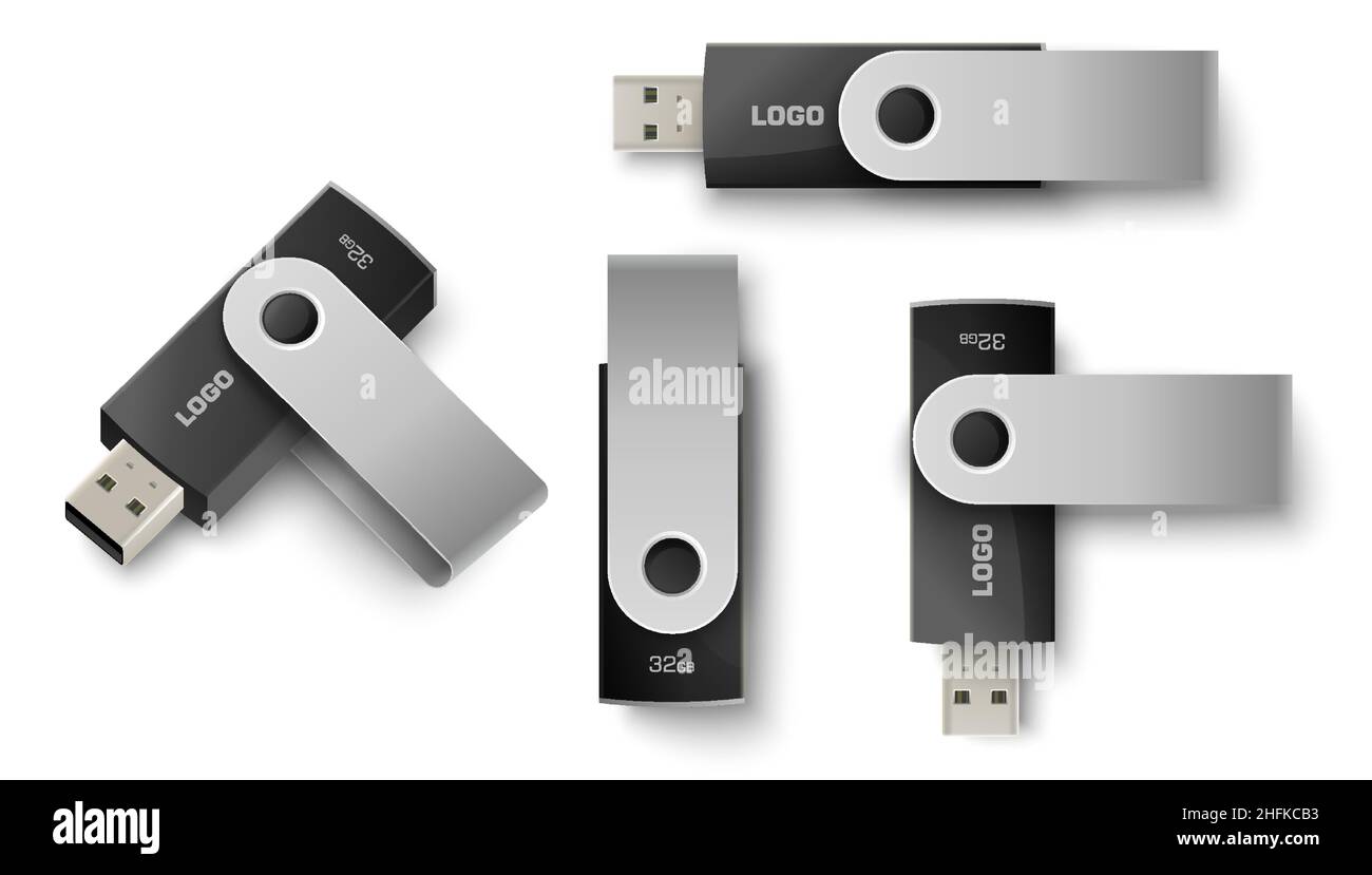 USB flash drive realistic mockup set, vector illustration. Flash memory ...