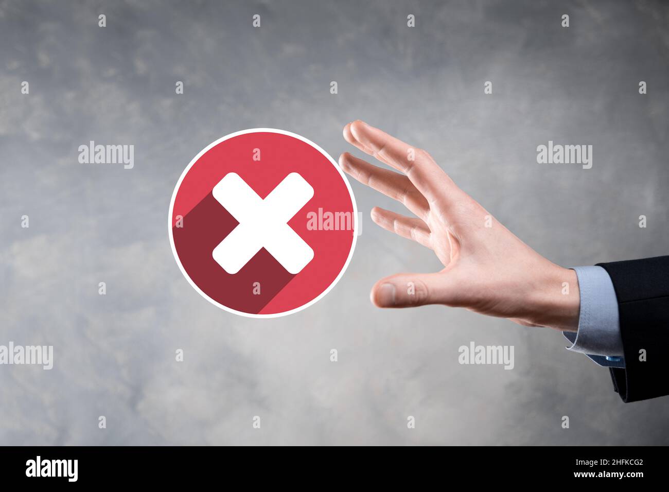 Hand holds icon,cancellation symbol,cancel icon.Cross mark flat red ...