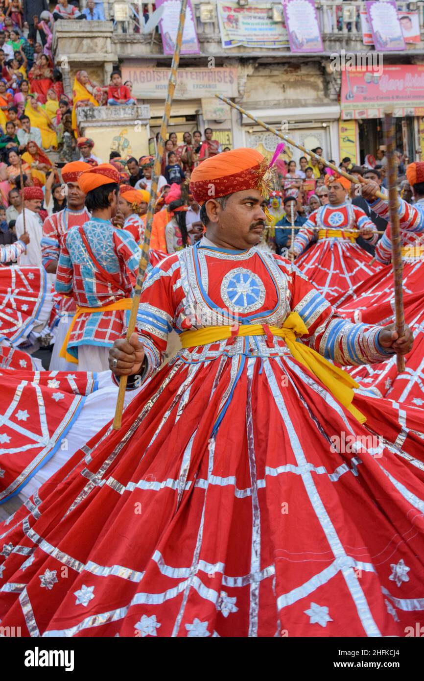 Local people and dancers celebrate the colourful Mewar / Gangaur ...