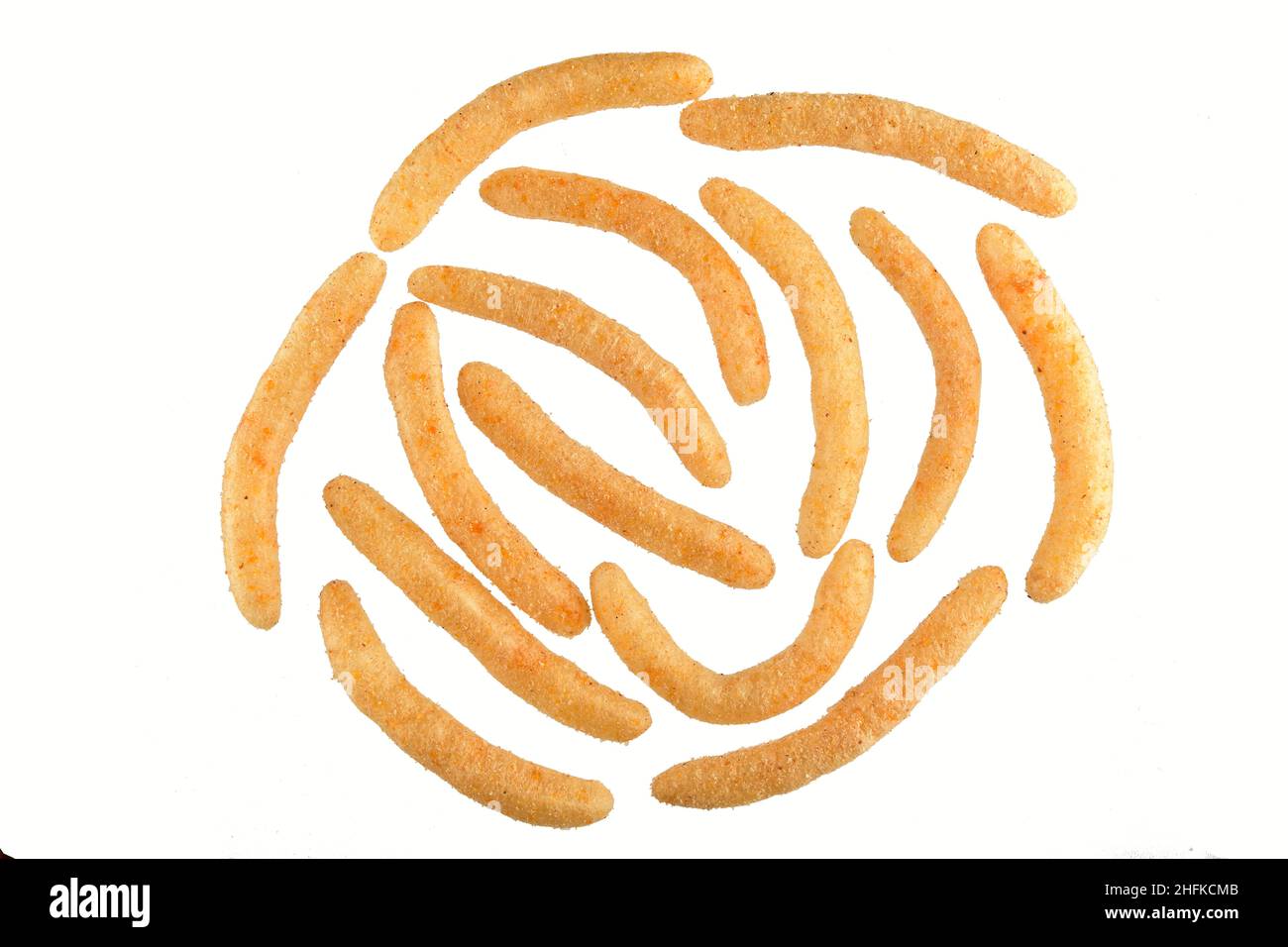 Top View of Crunchy Corn Sticks Isolated on White Background with ...