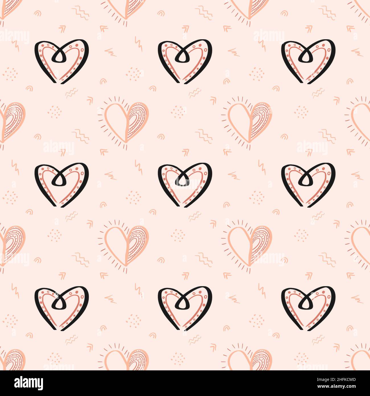Hand drawn seamless pattern for Valentines Day on pink background. Can ...