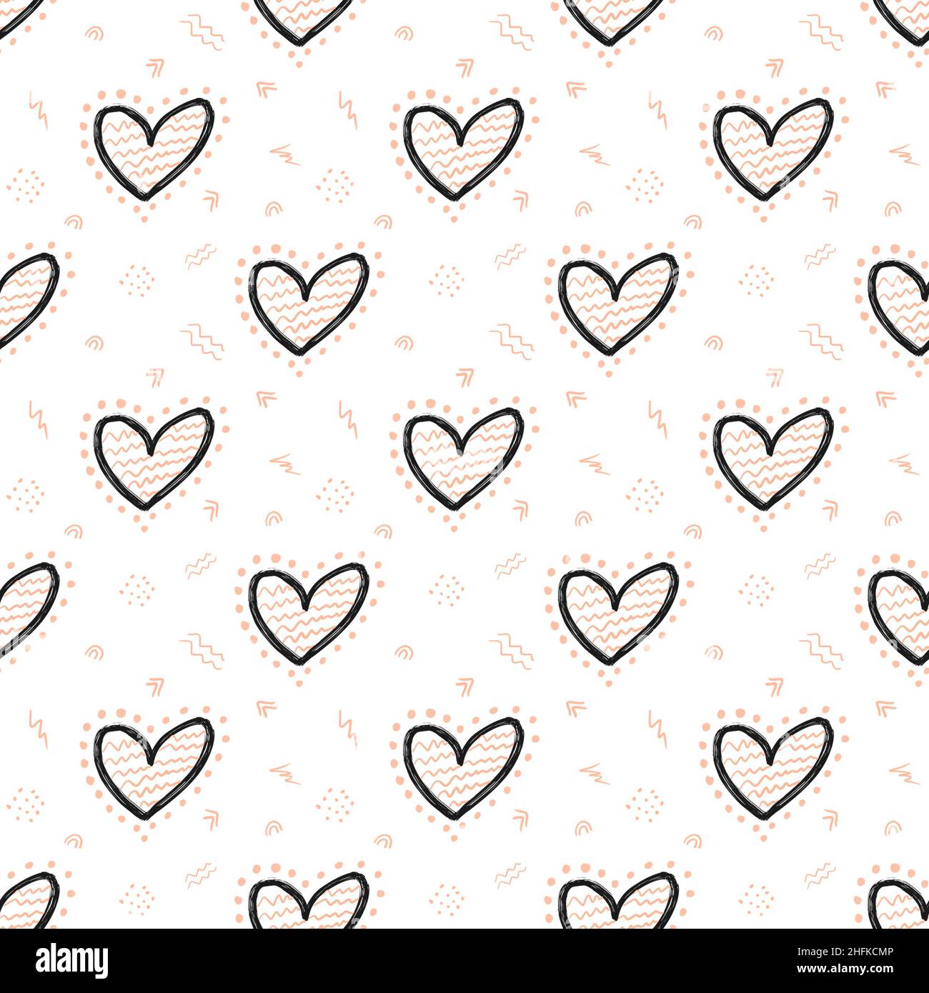 Hand drawn seamless pattern for Valentines Day on white background. Can ...