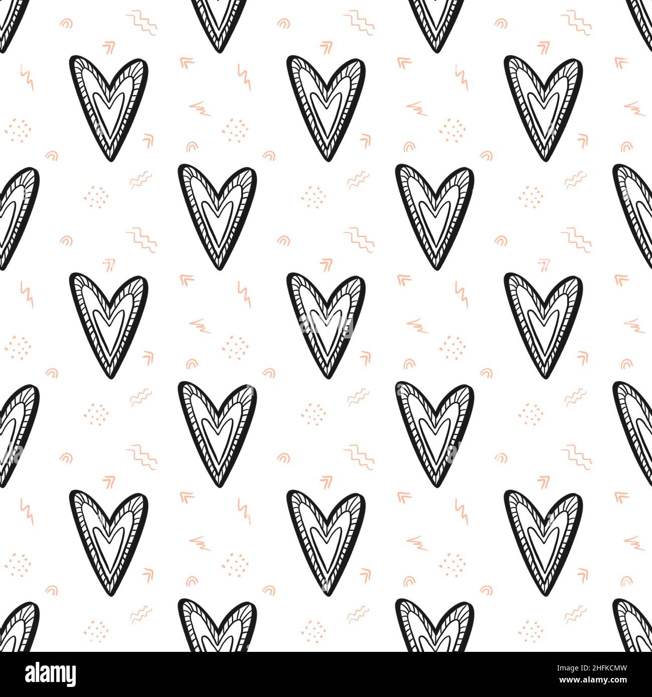 Hand drawn seamless pattern for Valentines Day on white background. Can ...