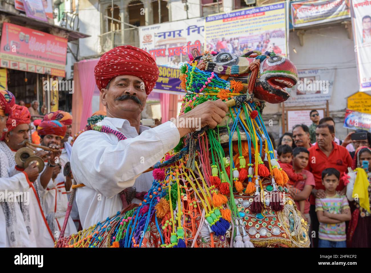 Local people and dancers celebrate the colourful Mewar / Gangaur ...