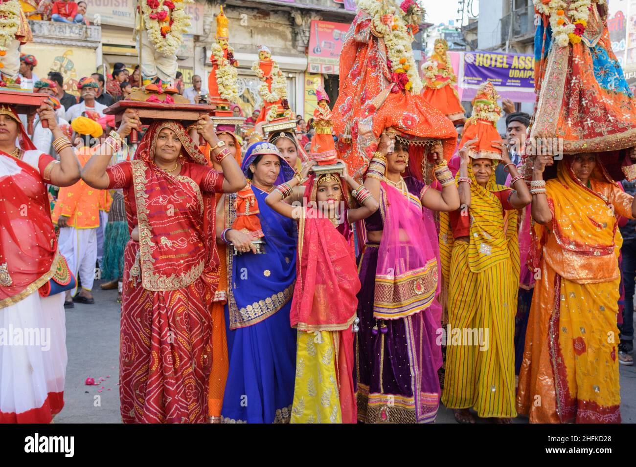 Local people and dancers celebrate the colourful Mewar / Gangaur ...