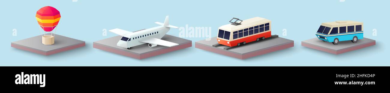 Transport isometric icon set, vector isolated illustration. Paper cut ...