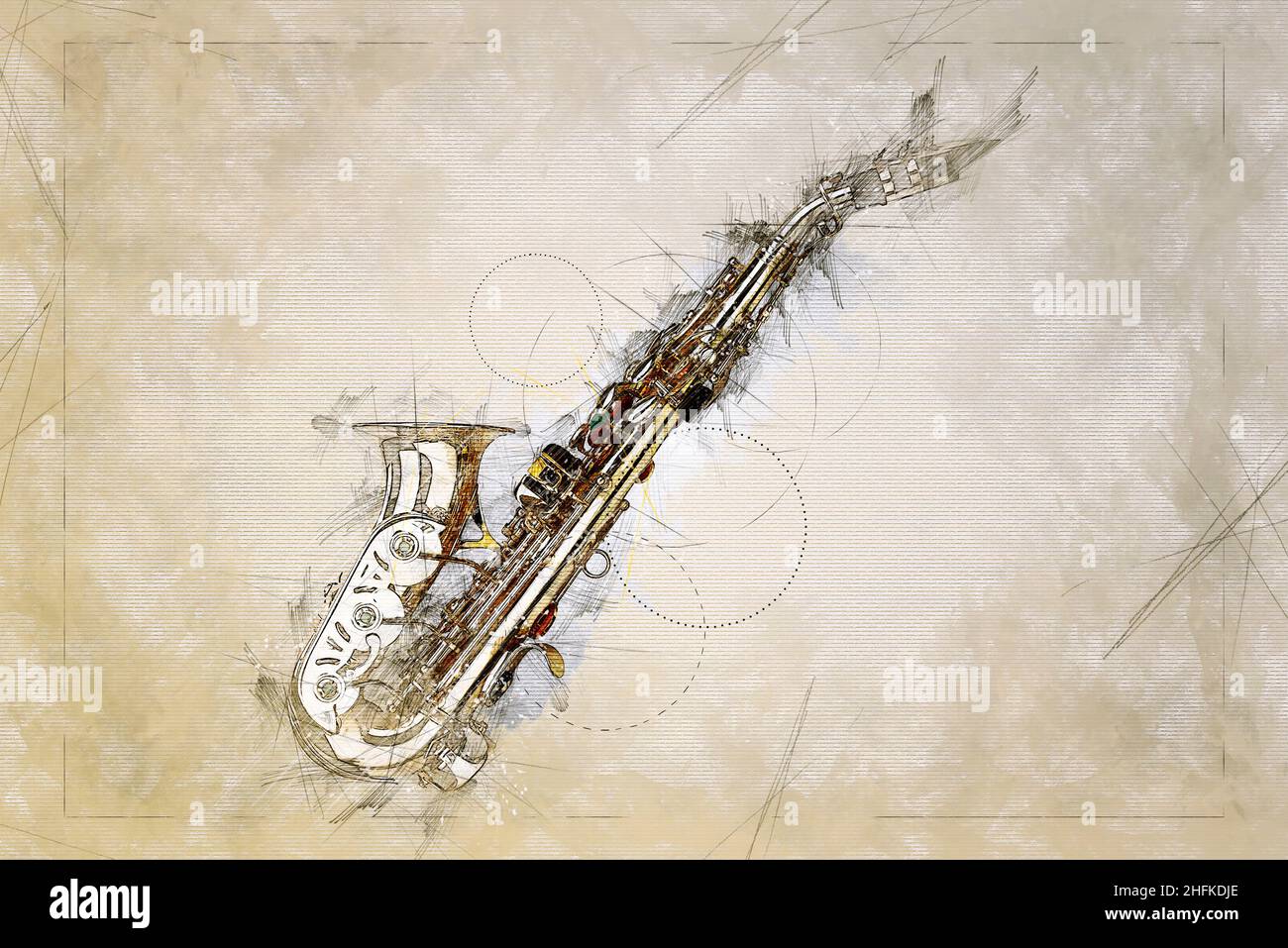 Illustration Sketch from Golden colored saxophone Stock Photo - Alamy