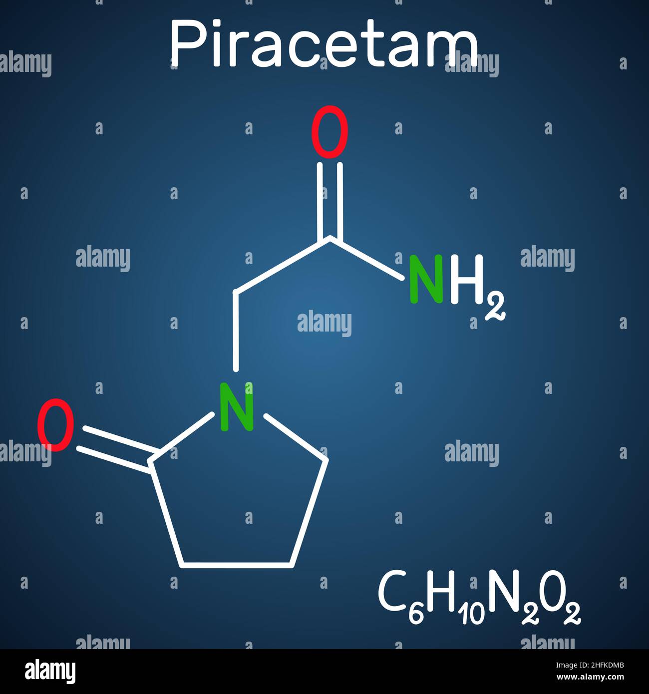 Piracetam molecule. It is nootropic drug. Structural chemical formula ...