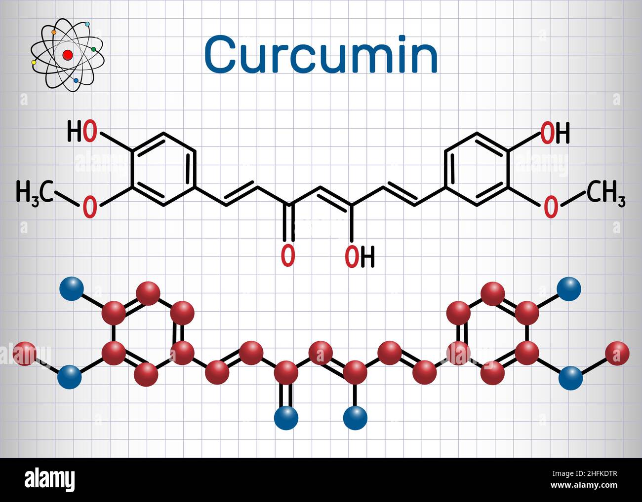 Curcumin molecule. Sheet of paper in a cage. Structural chemical ...