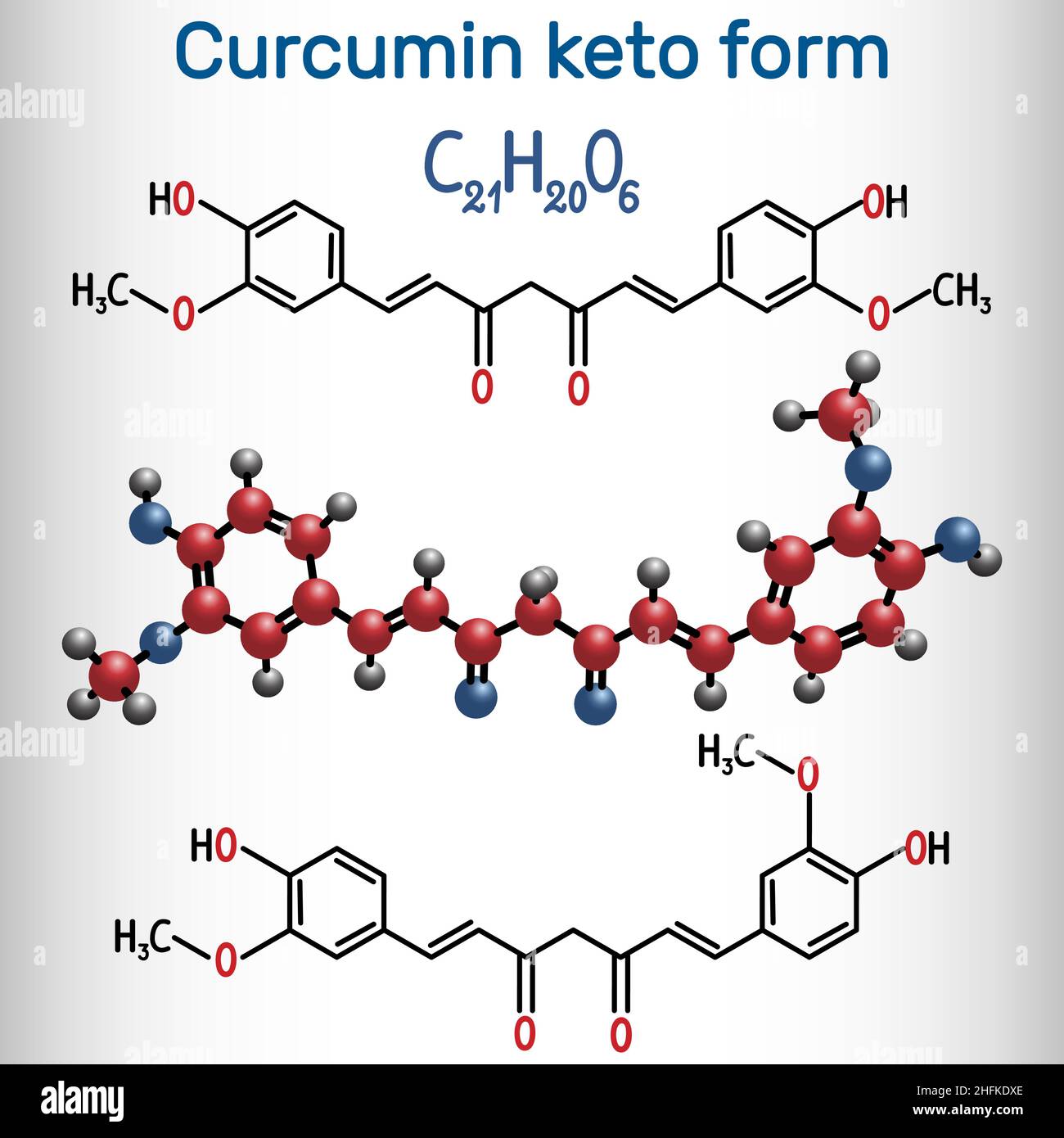 Curcumin molecule. Keto form. It is used as an herbal supplement ...