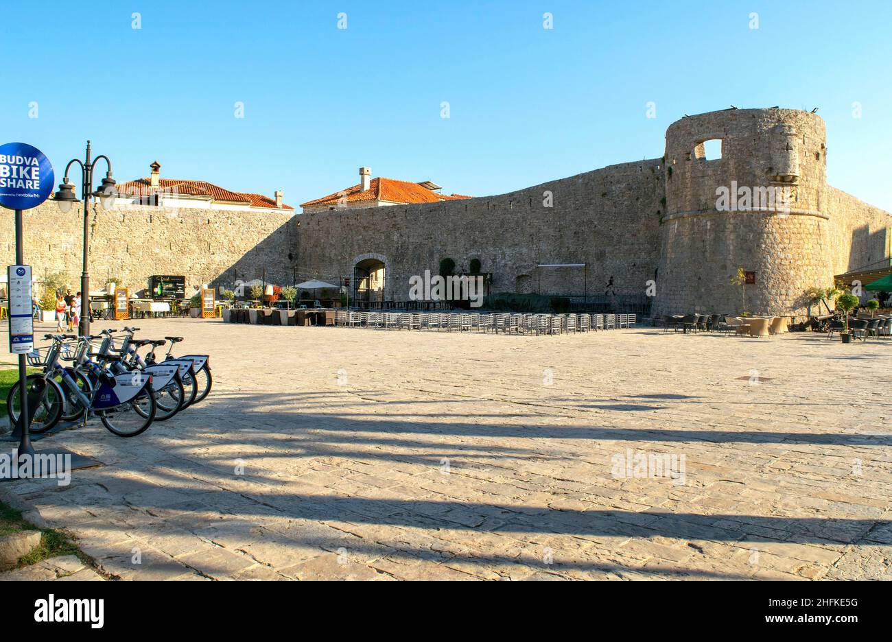 Montenegro - Budva: September 8, 2021: Old town of Budva square with ...