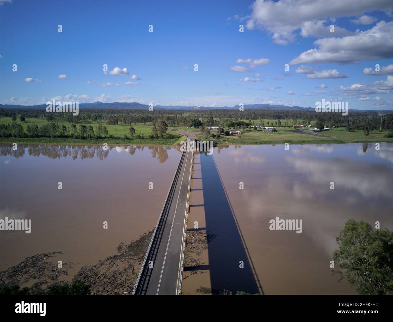 Aerial of the Burnett River - Paradise dam at Mingo Crossing Queensland ...