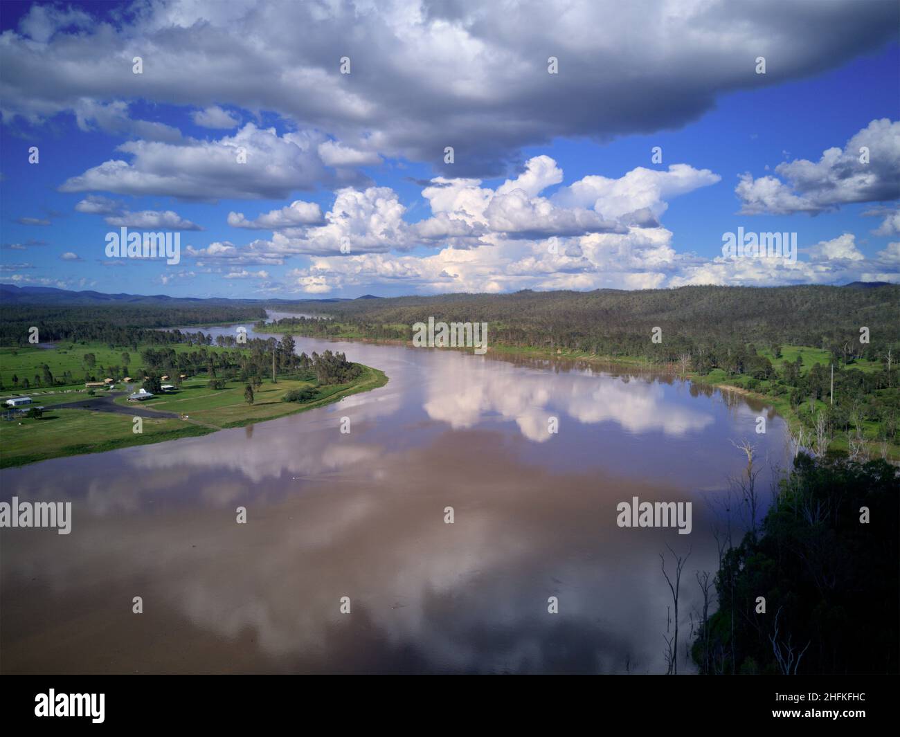 Aerial of the Burnett River - Paradise dam at Mingo Crossing Queensland ...