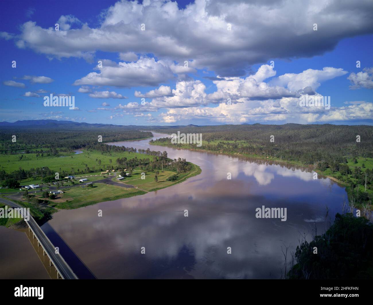 Aerial of the Burnett River - Paradise dam at Mingo Crossing Queensland ...