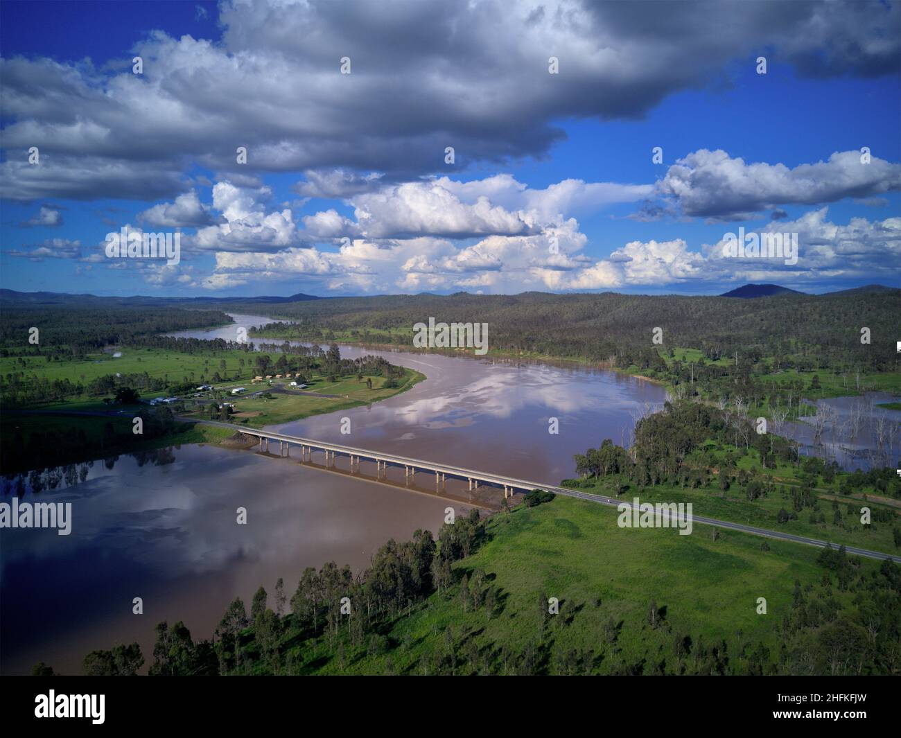 Aerial of the Burnett River - Paradise dam at Mingo Crossing Queensland ...