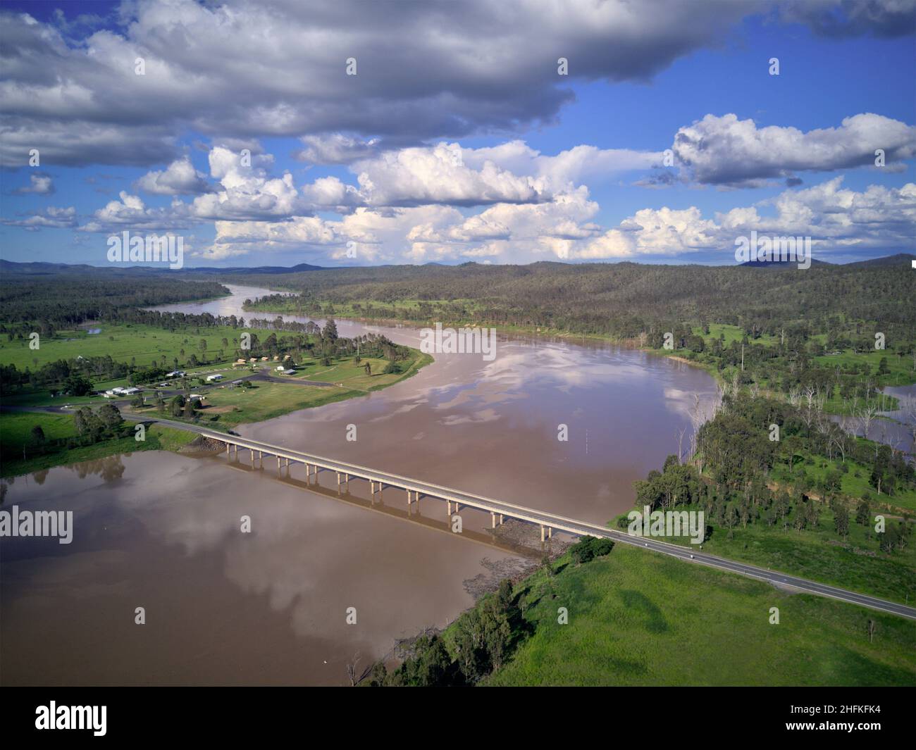 Aerial of the Burnett River - Paradise dam at Mingo Crossing Queensland ...