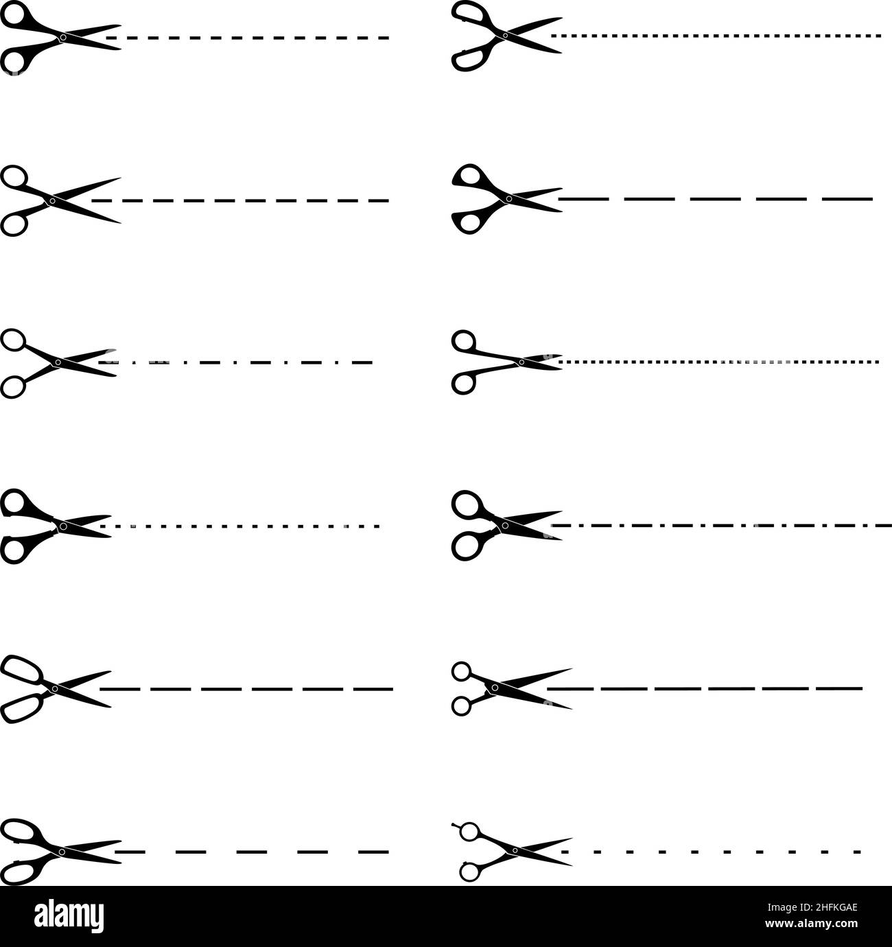 Set of scissors with cut lines, vector illustration Stock Vector Image ...