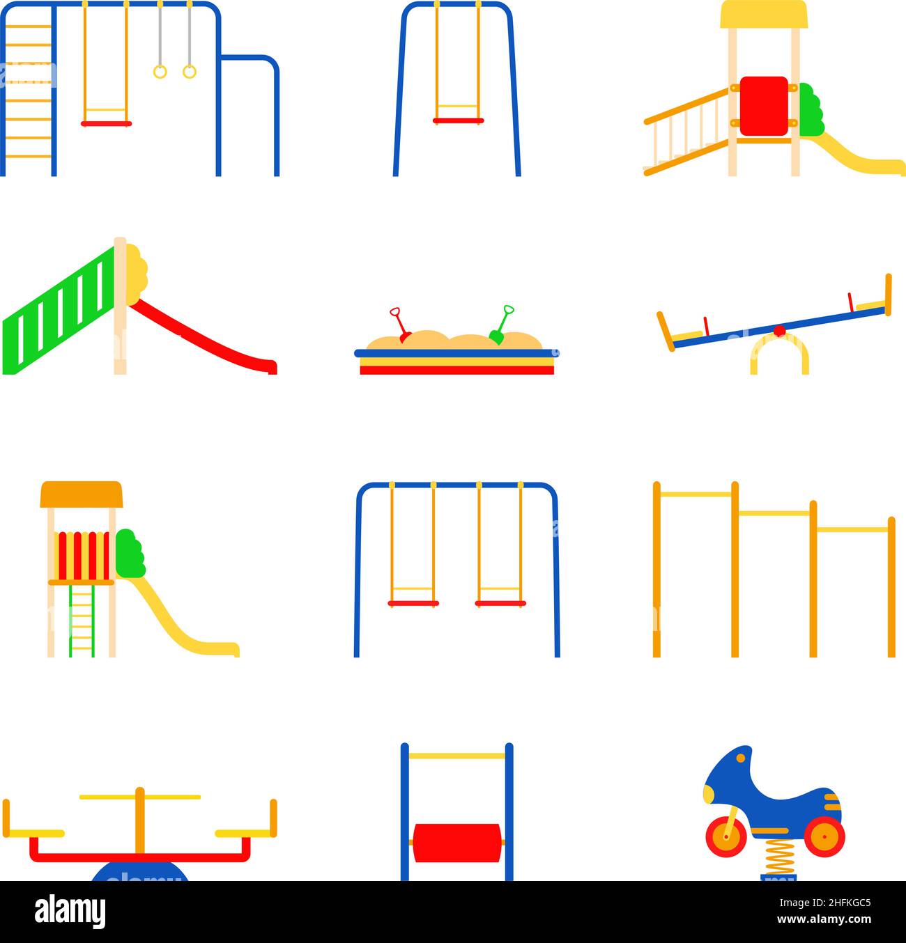 Set of kid playground icons on white background, vector illustration ...