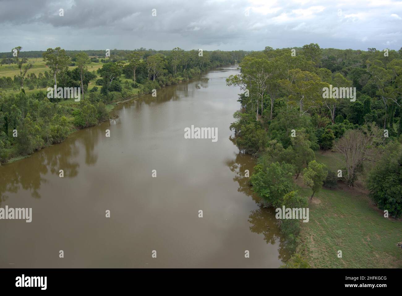 Aerial of the Kolan River at Smiths Crossing near Bundaberg Queensland ...