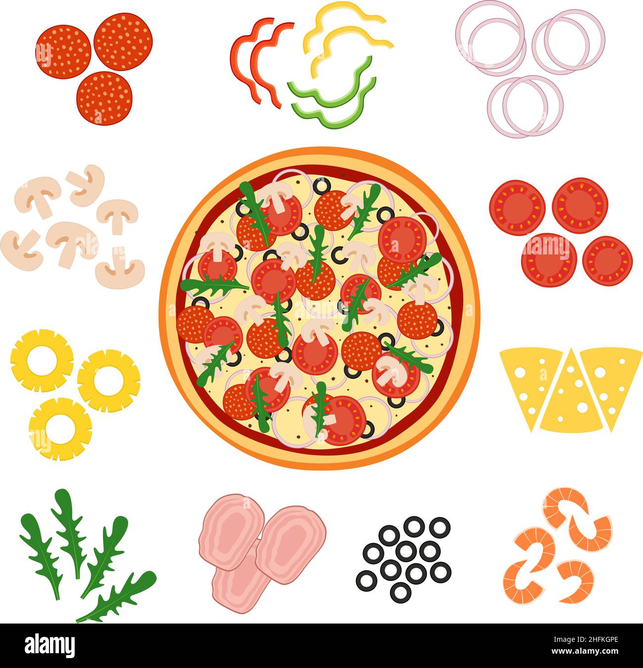 Cartoon italian pizza ingredients hi-res stock photography and images ...