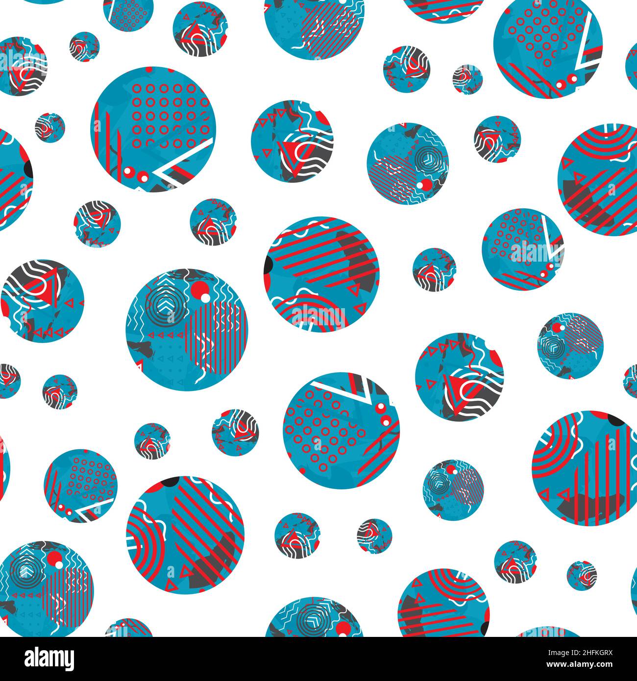 Vector Memphis design scattered circles background. Seamless pattern ...