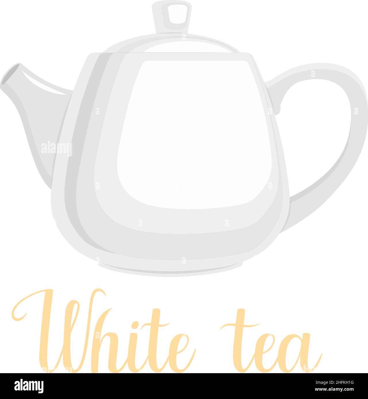 Teapot on white background, handwritten title "White tea", vector ...