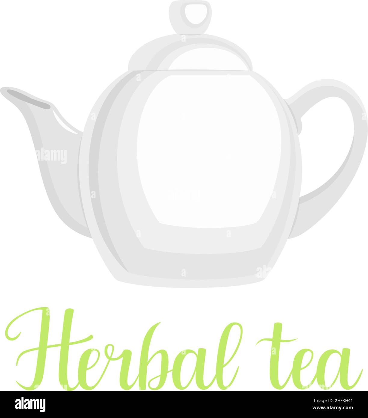 Teapot on white background, handwritten title "Herbal tea", vector ...