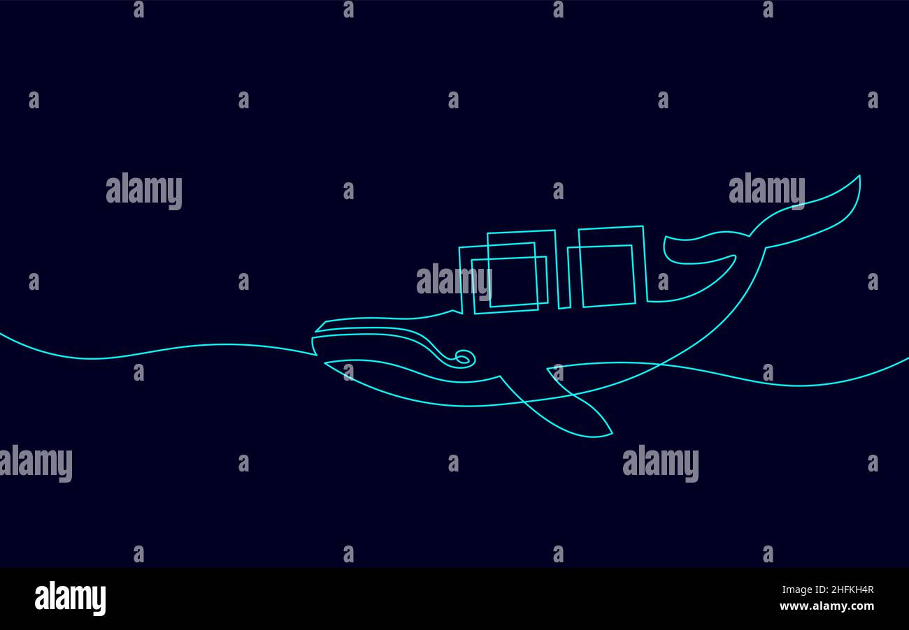 One Line Whale And Container Computer Docker Developer App Concept Sketch Drawing Open Source