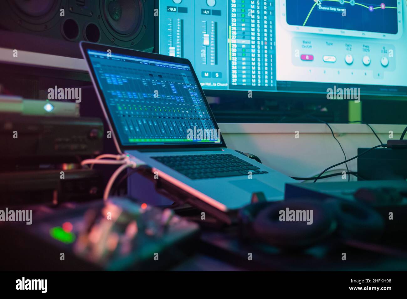 Modern Music Record Studio Control Desk with Computer Screen Stock ...