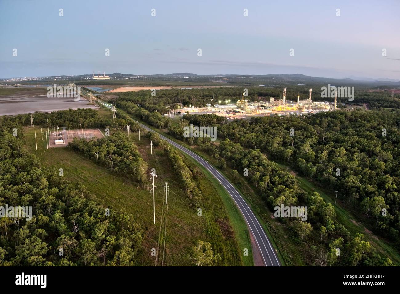 Aerial at sunset of Orica Chemical Plant at Yarwun Gladstone Queensland ...