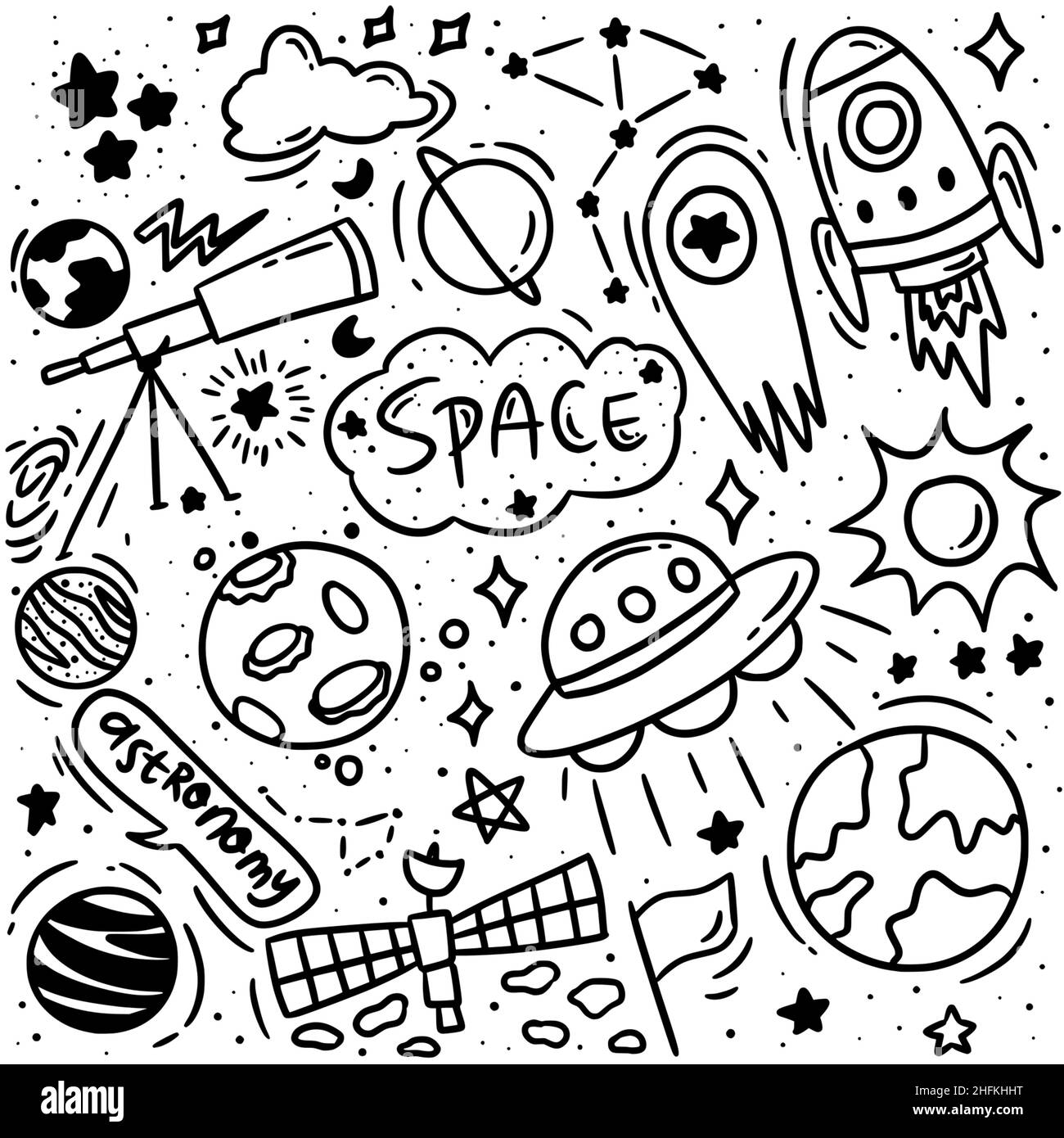 Space doodle seamless pattern background Stock Photo - Alamy