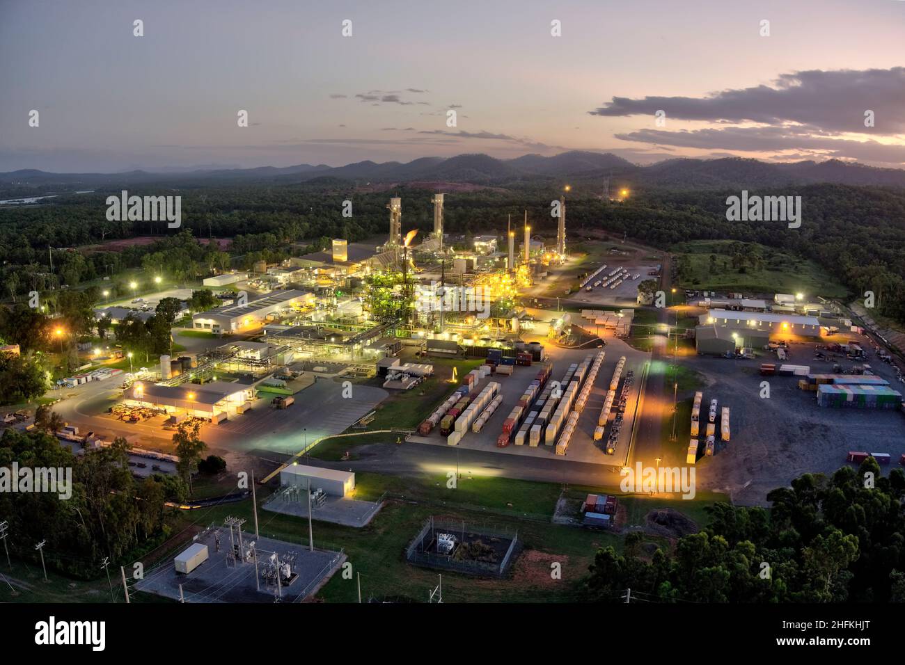 Aerial at sunset of Orica Chemical Plant at Yarwun Gladstone Queensland ...