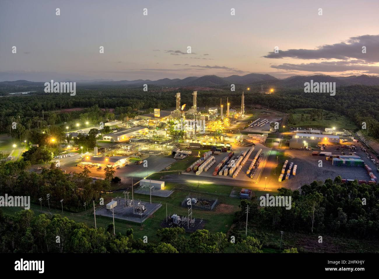Aerial at sunset of Orica Chemical Plant at Yarwun Gladstone Queensland ...