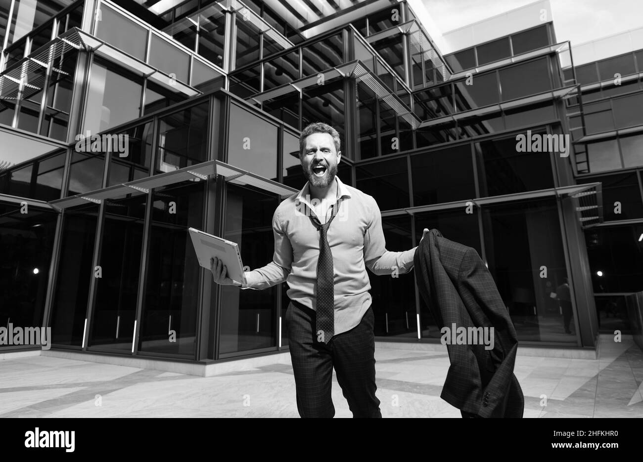 man expressing happiness. professional bearded ceo celebrating success ...