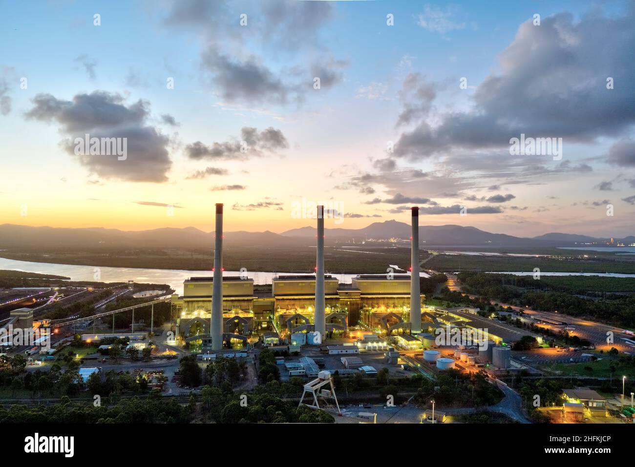 Aerial of Queensland’s largest single coal fired power station in ...