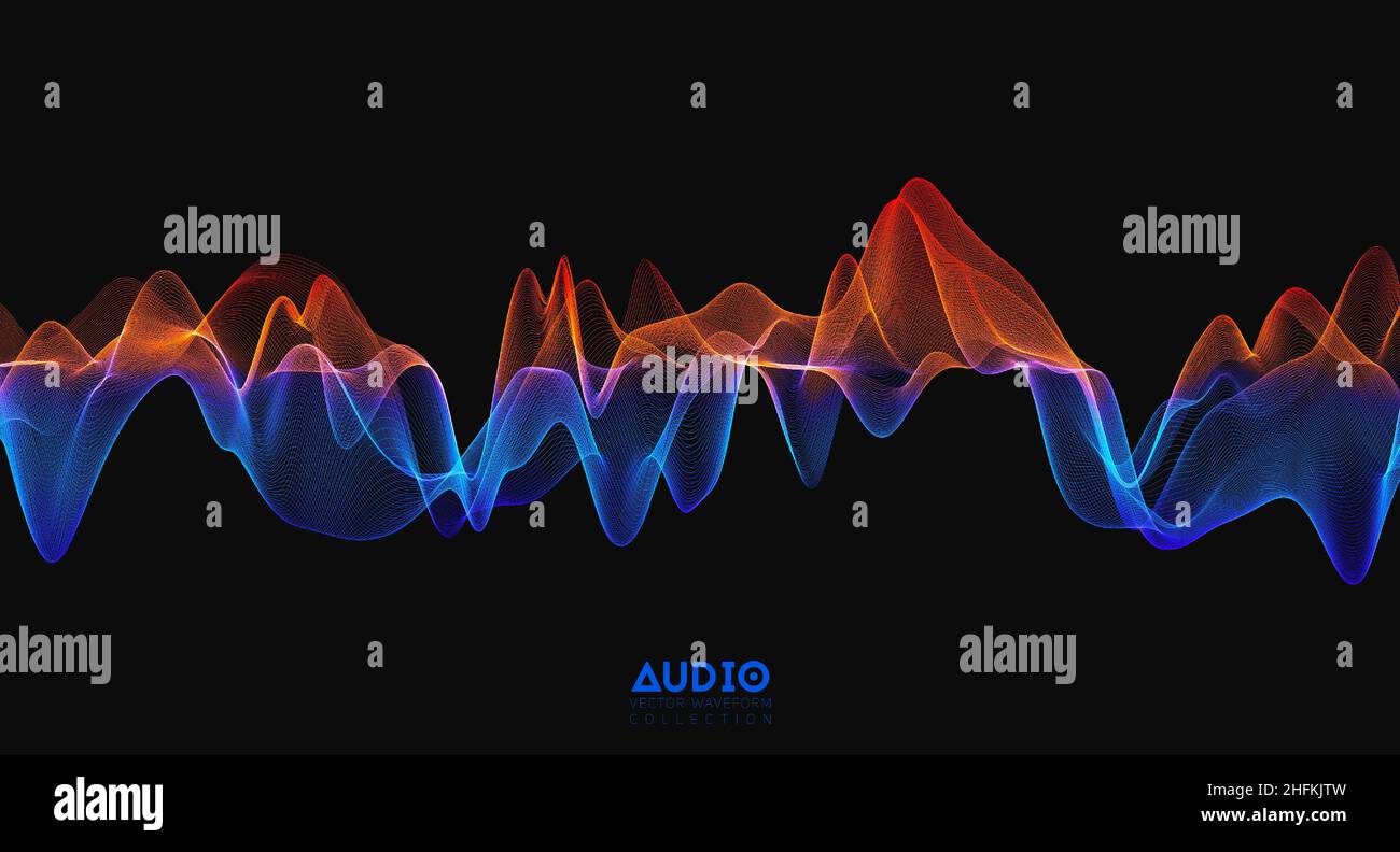 3d audio soundwave. Colorful music pulse oscillation. Glowing impulse ...