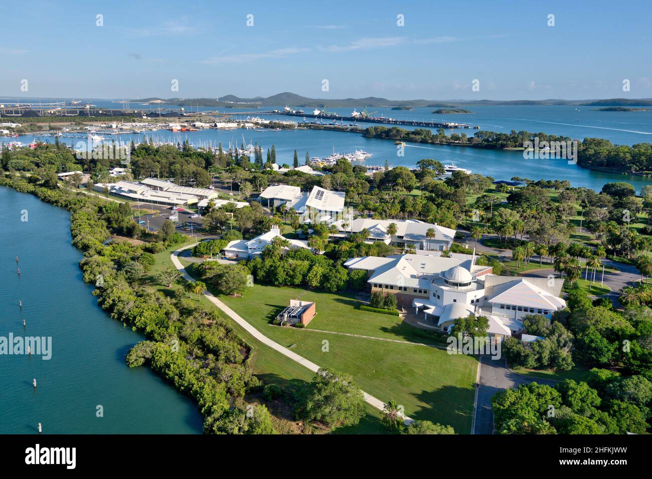 Aerial of Central Queensland University Complex at the Marina Gladstone ...