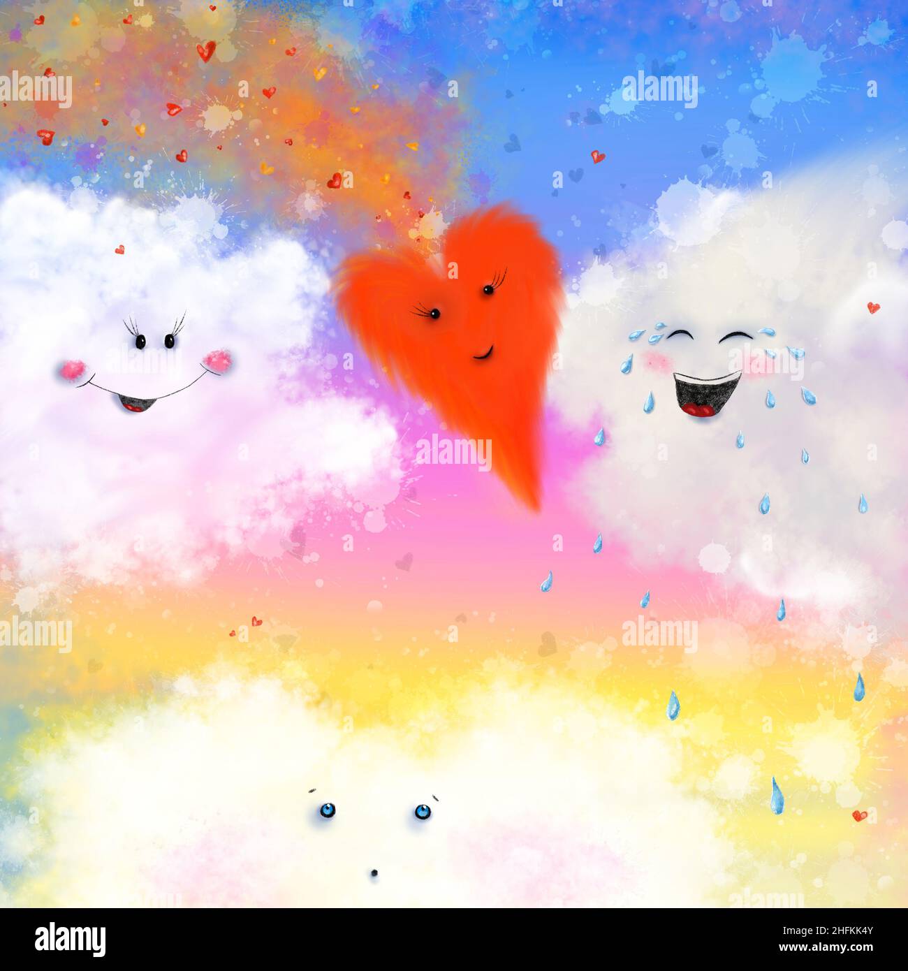 Valentine's day background with funny red heart and cute clouds ...