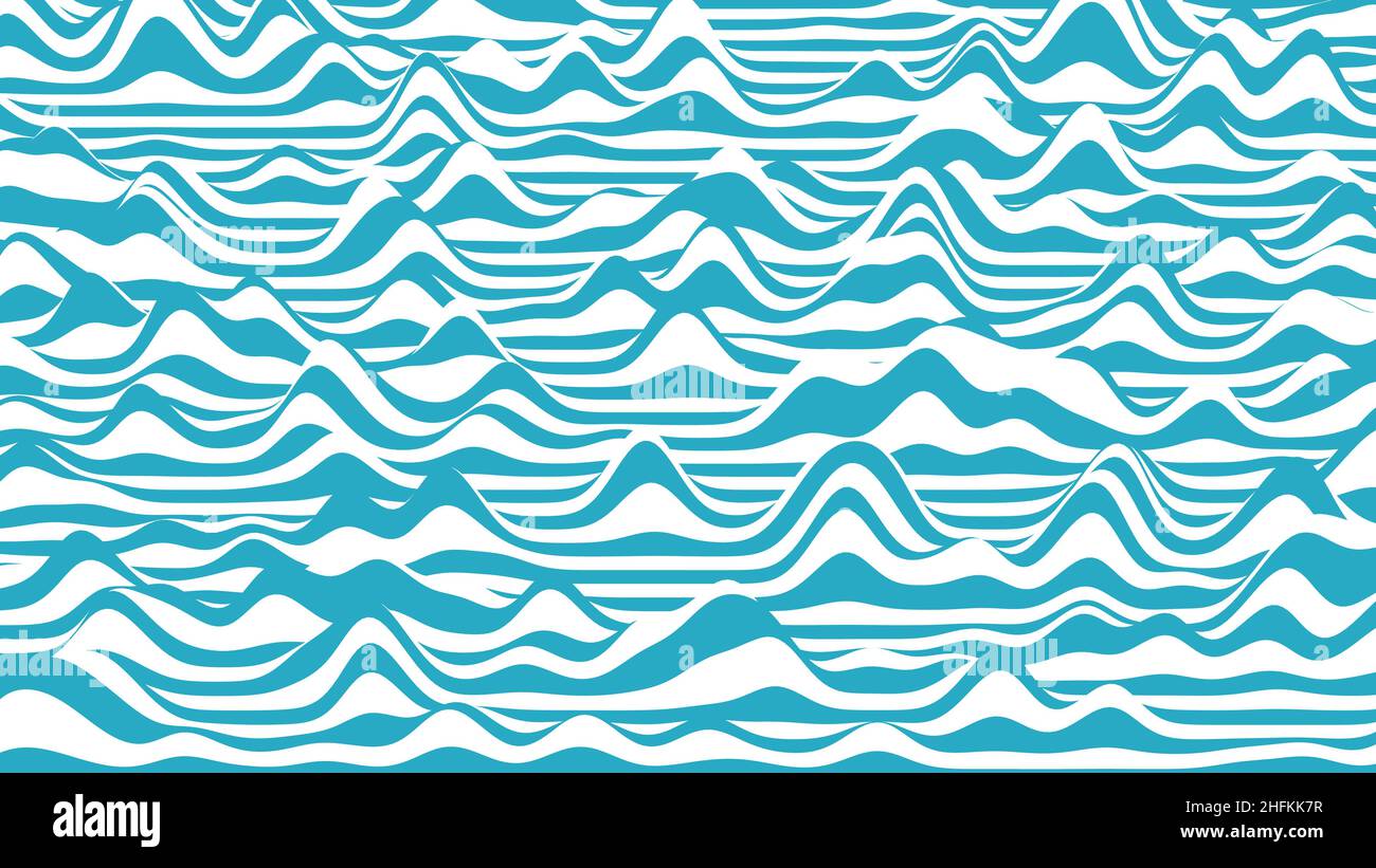 Trendy 3D blue and white stripes distorted backdrop. Procedural ripple ...