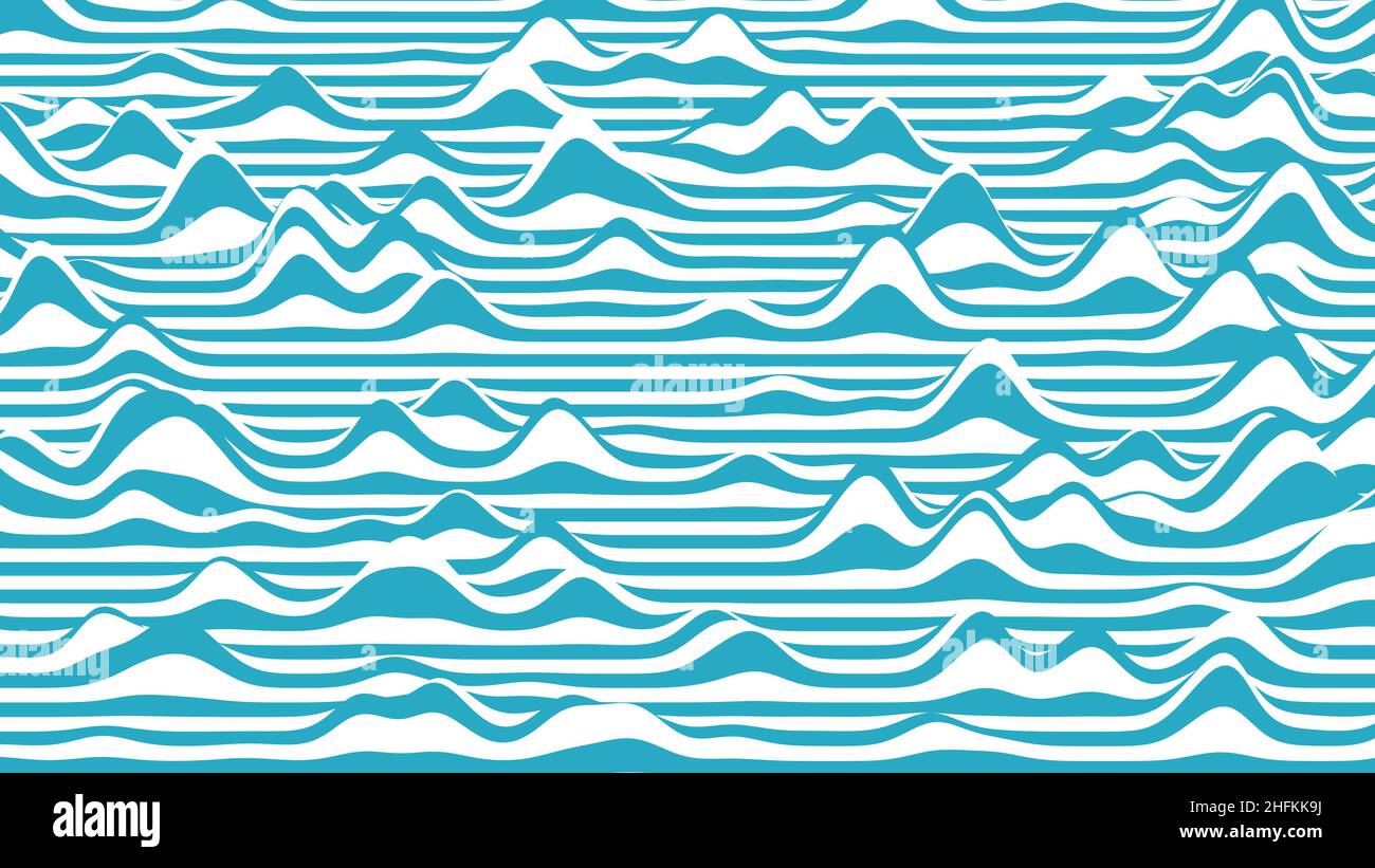 Trendy 3D blue and white stripes distorted backdrop. Procedural ripple ...