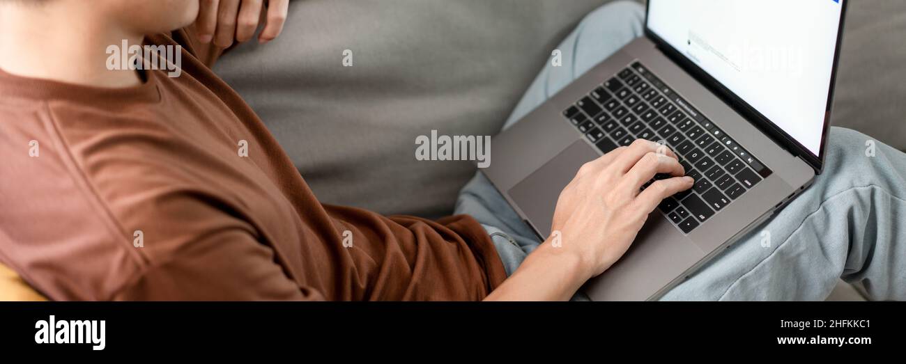 Technology Concept The man that is putting on glasses leaning his back ...