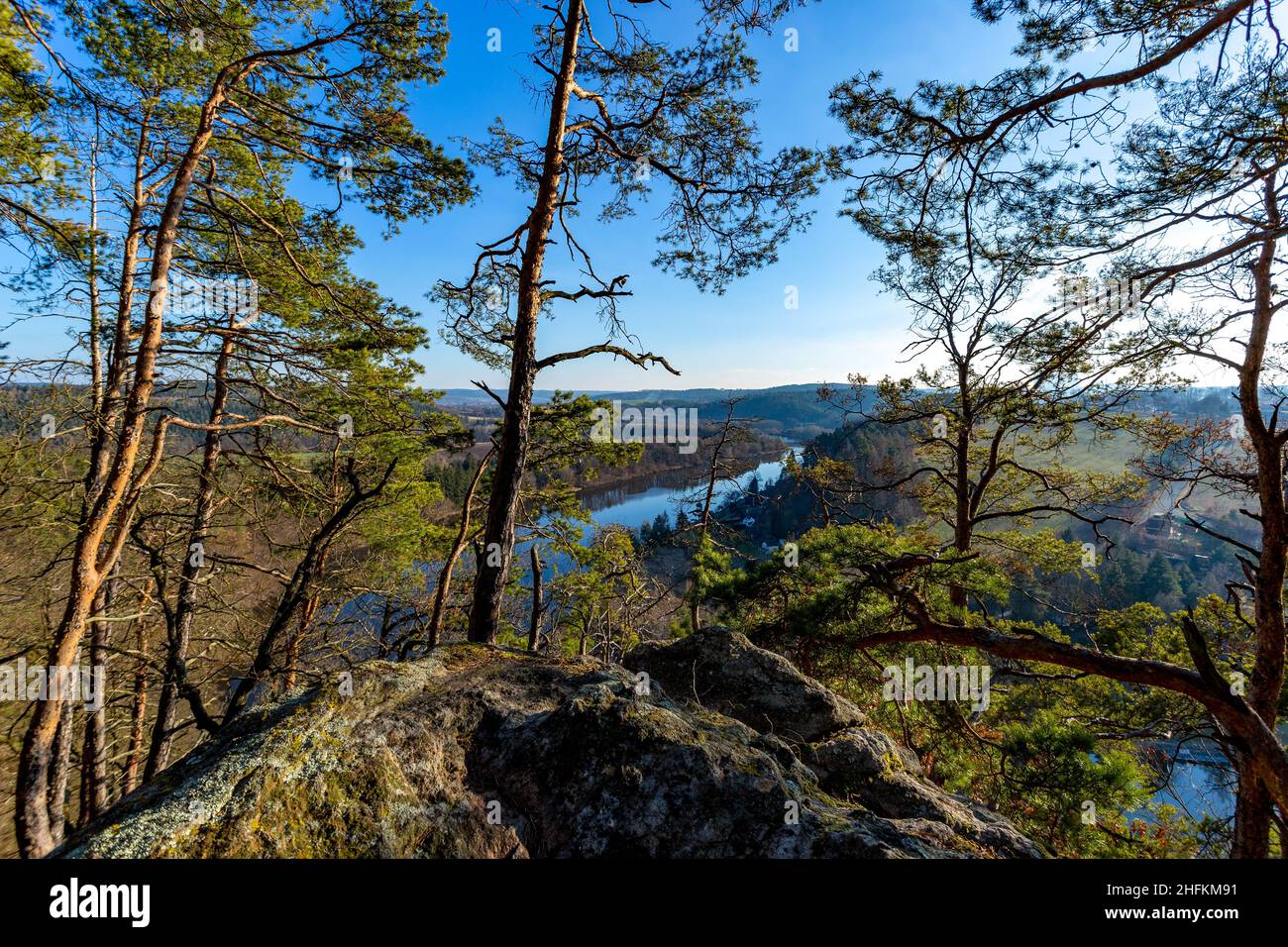 Vltava river near Tyn nad Vltavou town. Czechia. Romantic natural ...