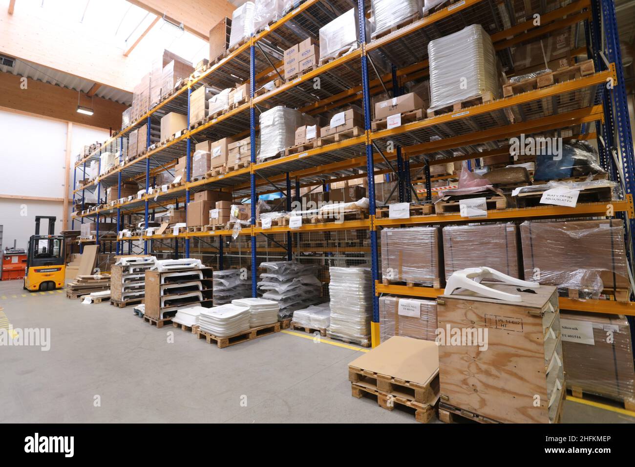 Cracow. Krakow. Poland. High stacking warehouse with many items on the ...