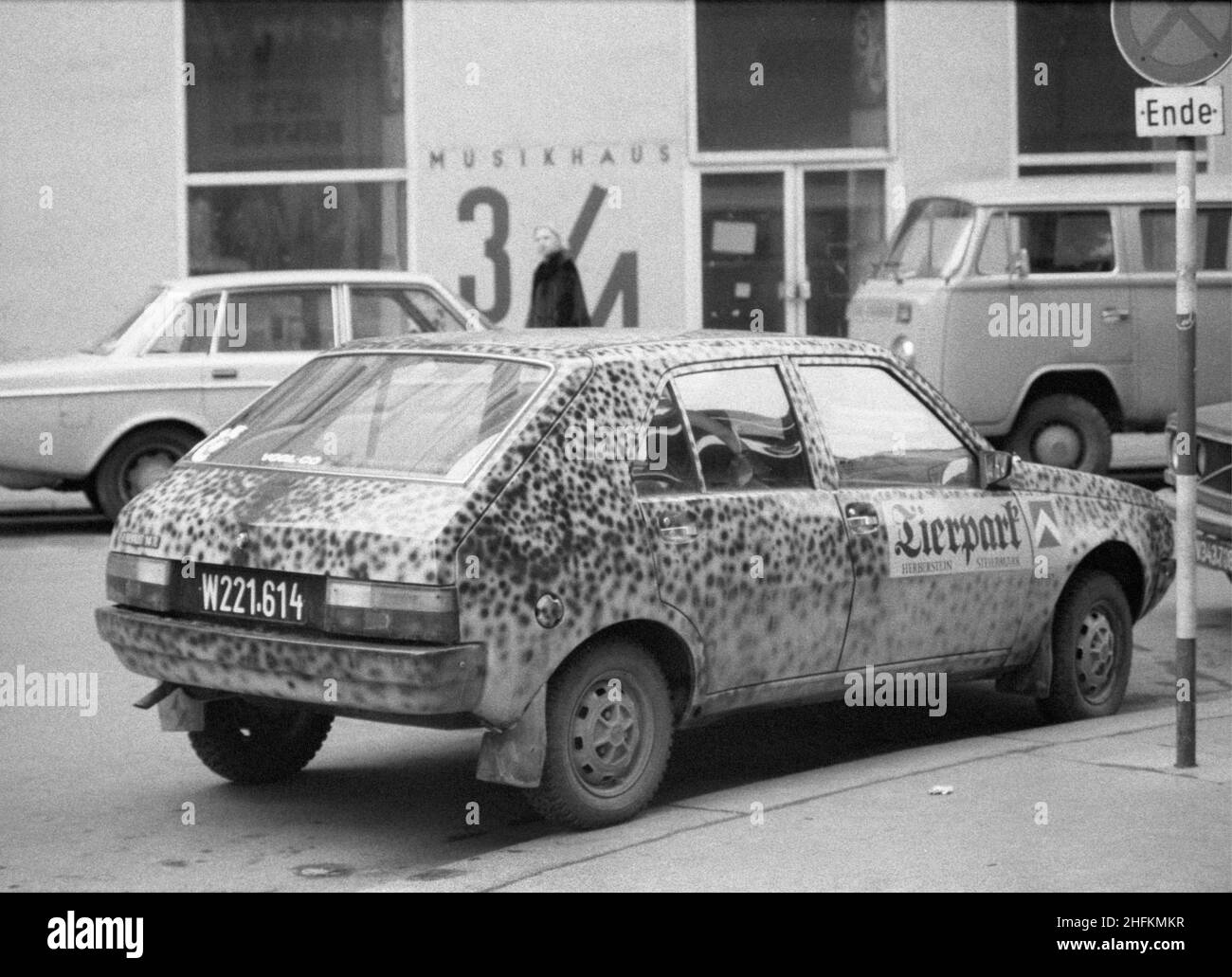 Striped car on the street.Vienna, Austria, 1980 Stock Photo - Alamy