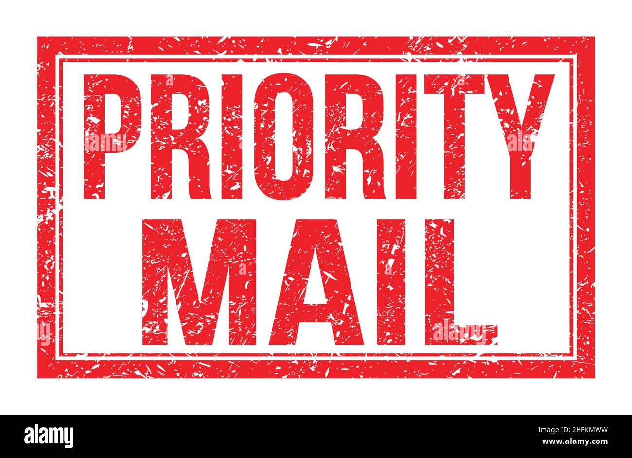 PRIORITY MAIL, words written on red rectangle stamp sign Stock Photo ...